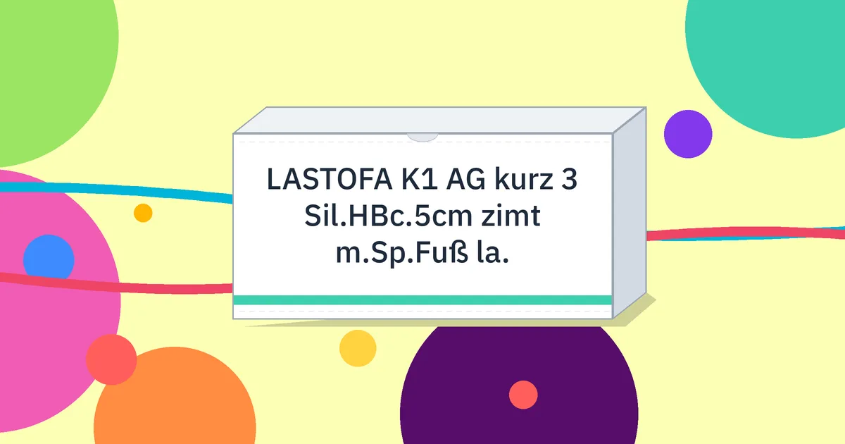 Symbolbild: Packung mit der Aufschrift LASTOFA K1 AG kurz 3 Sil.HBc.5cm zimt m.Sp.Fuß la. (PZN 13790920) – Verfügbarkeit und Bezug in Apotheken in Frankfurt am Main