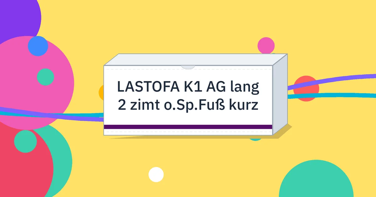Symbolbild: Packung mit der Aufschrift LASTOFA K1 AG lang 2 zimt o.Sp.Fuß kurz (PZN 13789733) – Verfügbarkeit und Bezug in Apotheken in Frankfurt am Main