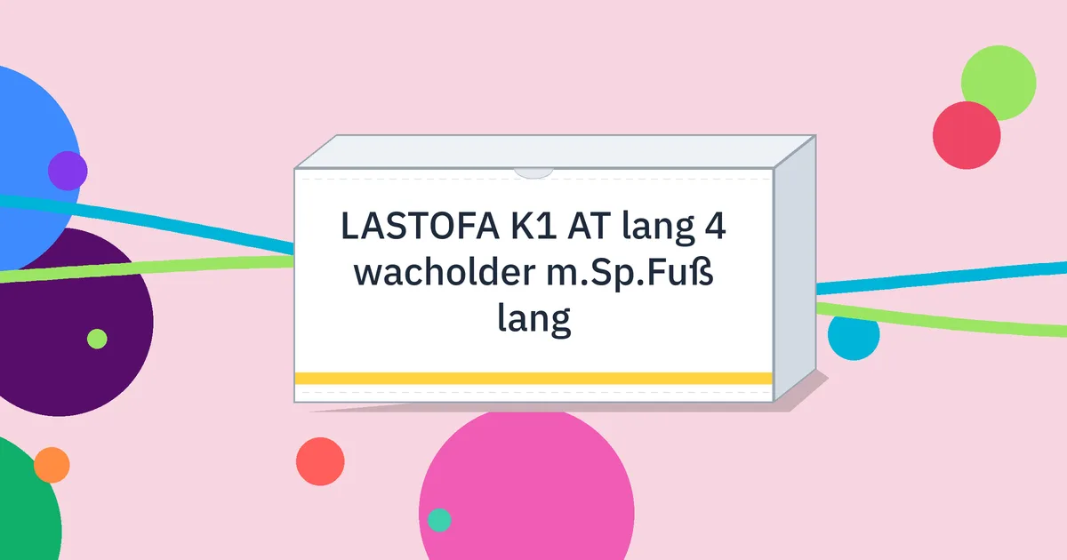 Symbolbild: Packung mit der Aufschrift LASTOFA K1 AT lang 4 wacholder m.Sp.Fuß lang (PZN 13796236) – Verfügbarkeit und Bezug in Apotheken in Frankfurt am Main