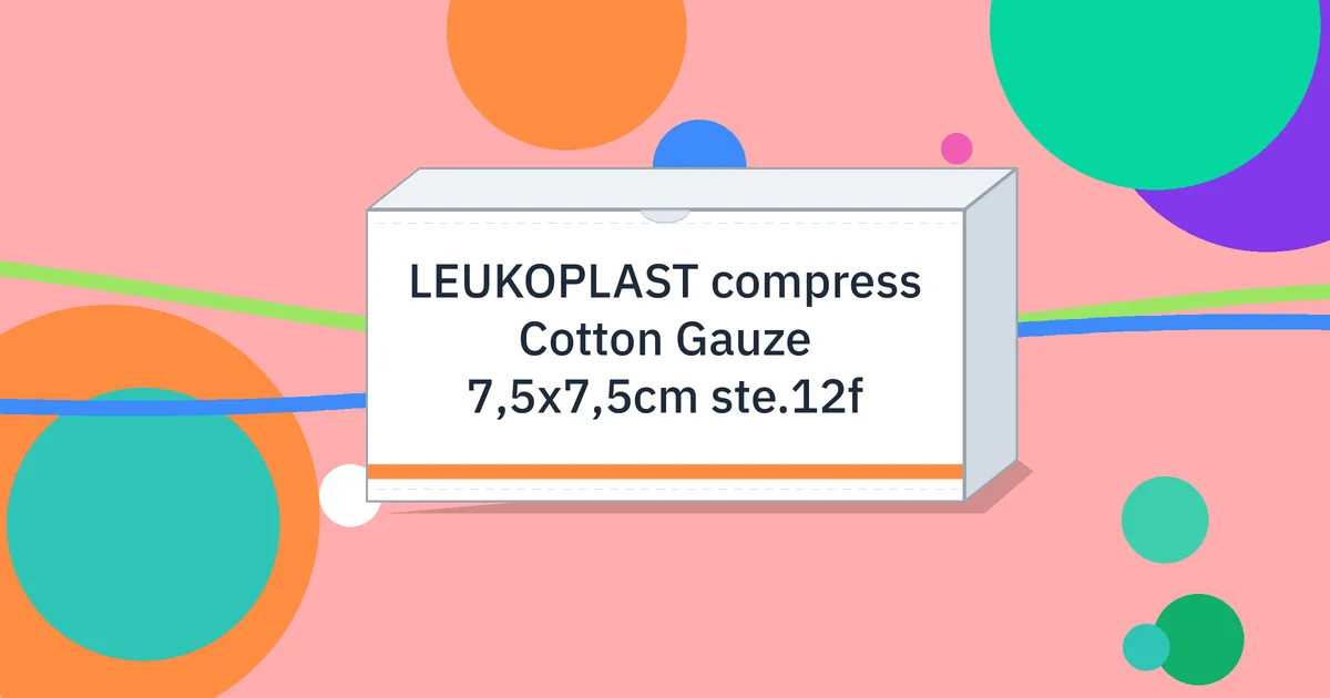 Symbolbild: Packung mit der Aufschrift LEUKOPLAST compress Cotton Gauze 7,5x7,5cm ste.12f (PZN 17208561) – Verfügbarkeit und Bezug in Apotheken in Frankfurt am Main