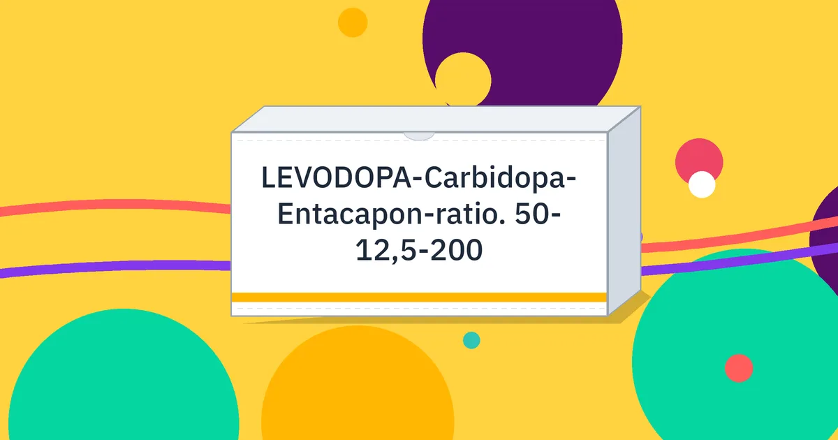 Symbolbild: Packung mit der Aufschrift LEVODOPA-Carbidopa-Entacapon-ratio. 50-12,5-200 (PZN 10221653) – Verfügbarkeit und Bezug in Apotheken in Frankfurt am Main