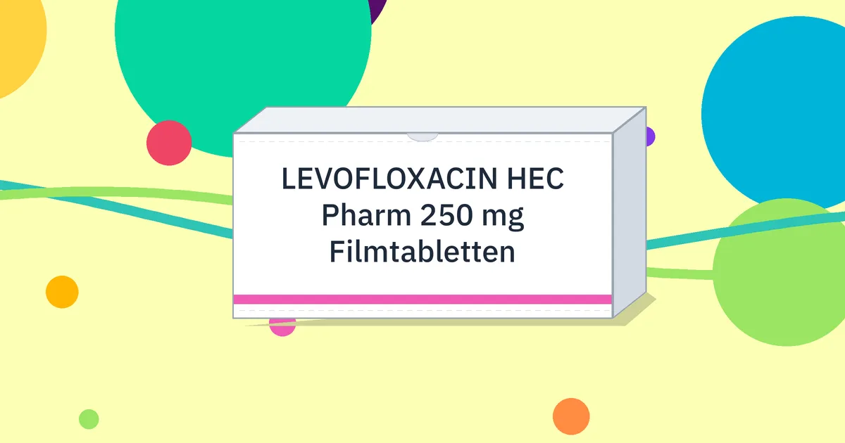 Symbolbild: Packung mit der Aufschrift LEVOFLOXACIN HEC Pharm 250 mg Filmtabletten (PZN 15781687) – Verfügbarkeit und Bezug in Apotheken in Frankfurt am Main