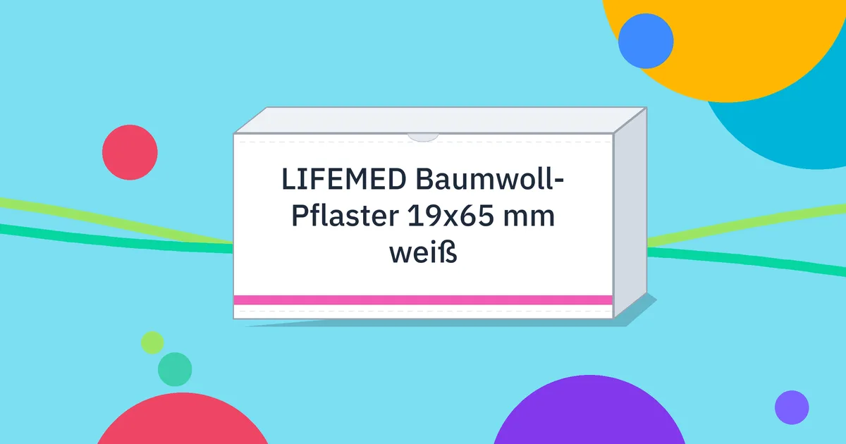 Symbolbild: Packung mit der Aufschrift LIFEMED Baumwoll-Pflaster 19x65 mm weiß (PZN 19134163) – Verfügbarkeit und Bezug in Apotheken in Frankfurt am Main