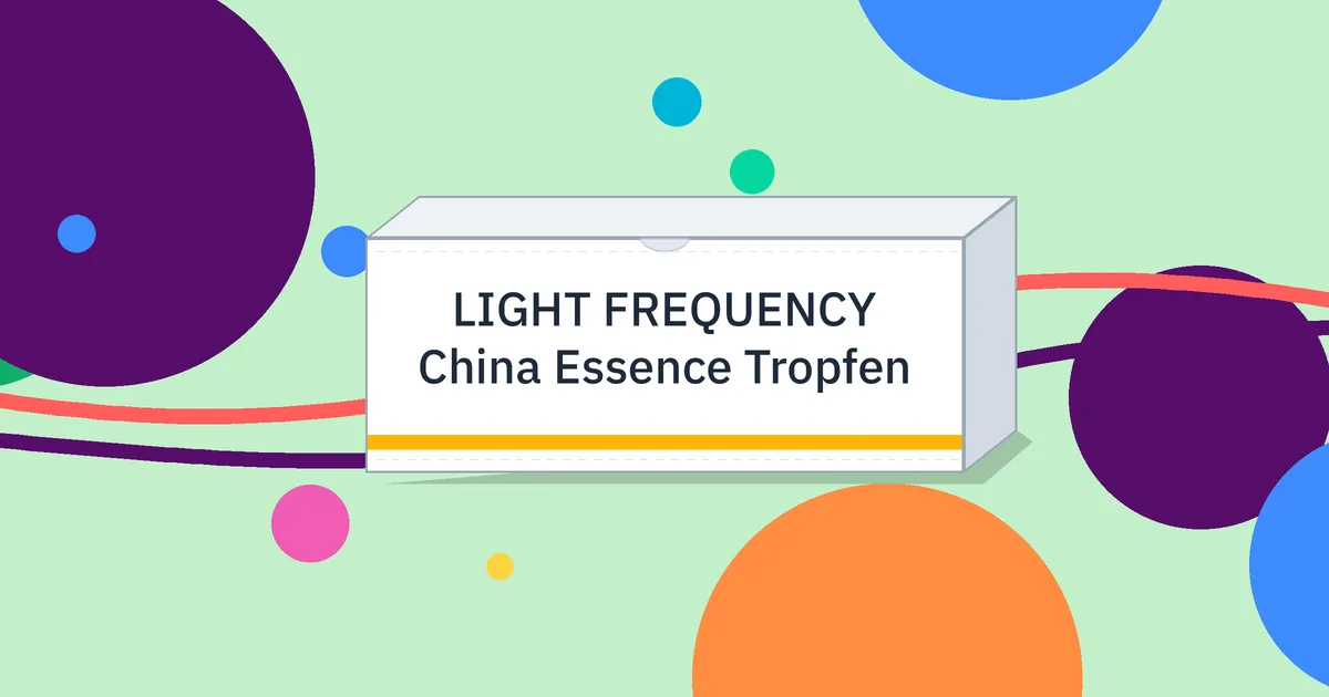 Symbolbild: Packung mit der Aufschrift LIGHT FREQUENCY China Essence Tropfen (PZN 18906304) – Verfügbarkeit und Bezug in Apotheken in Frankfurt am Main