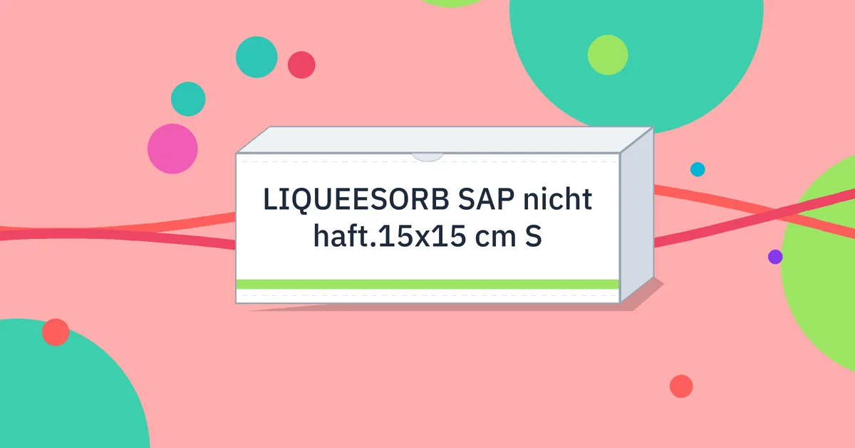 Symbolbild: Packung mit der Aufschrift LIQUEESORB SAP nicht haft.15x15 cm S (PZN 19868818) – Verfügbarkeit und Bezug in Apotheken in Frankfurt am Main