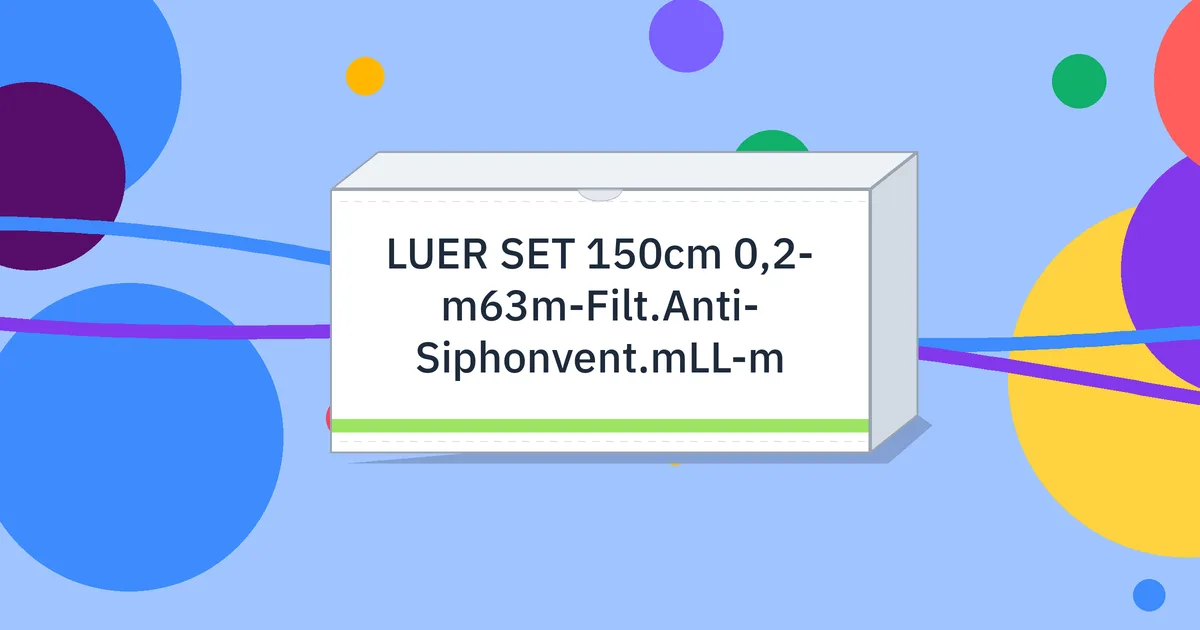 Symbolbild: Packung mit der Aufschrift LUER SET 150cm 0,2-m63m-Filt.Anti-Siphonvent.mLL-m (PZN 17865483) – Verfügbarkeit und Bezug in Apotheken in Frankfurt am Main