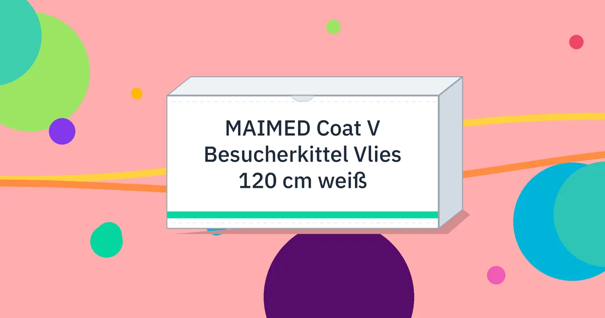 Symbolbild: Packung mit der Aufschrift MAIMED Coat V Besucherkittel Vlies 120 cm weiß (PZN 11032032) – Verfügbarkeit und Bezug in Apotheken in Frankfurt am Main