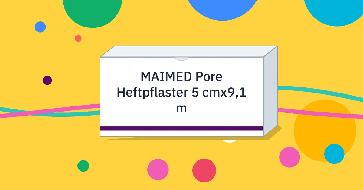 Symbolbild: Packung mit der Aufschrift MAIMED Pore Heftpflaster 5 cmx9,1 m (PZN 15565222) – Verfügbarkeit und Bezug in Apotheken in Frankfurt am Main