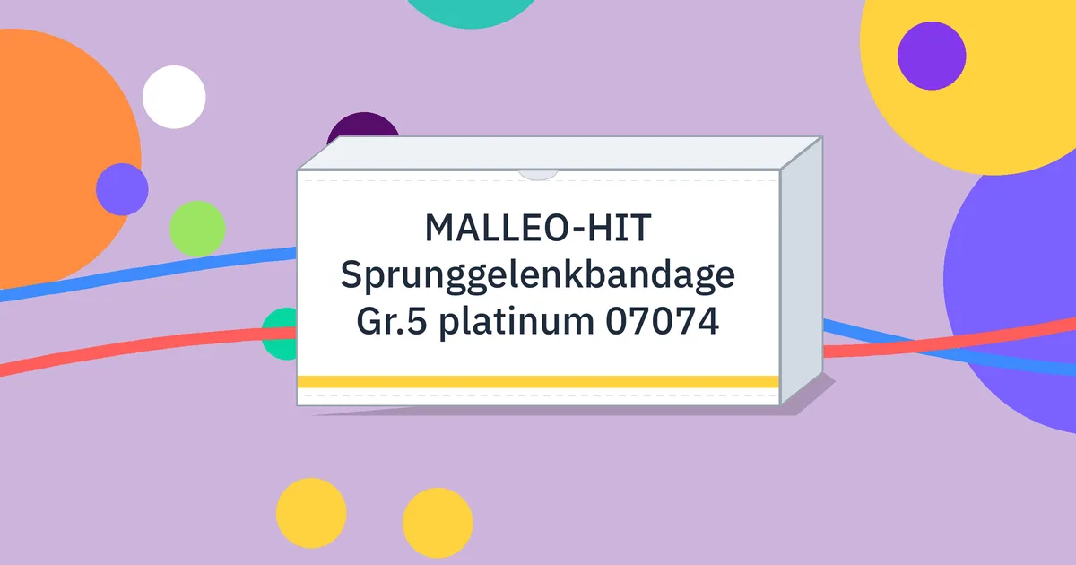Symbolbild: Packung mit der Aufschrift MALLEO-HIT Sprunggelenkbandage Gr.5 platinum 07074 (PZN 06114673) – Verfügbarkeit und Bezug in Apotheken in Frankfurt am Main