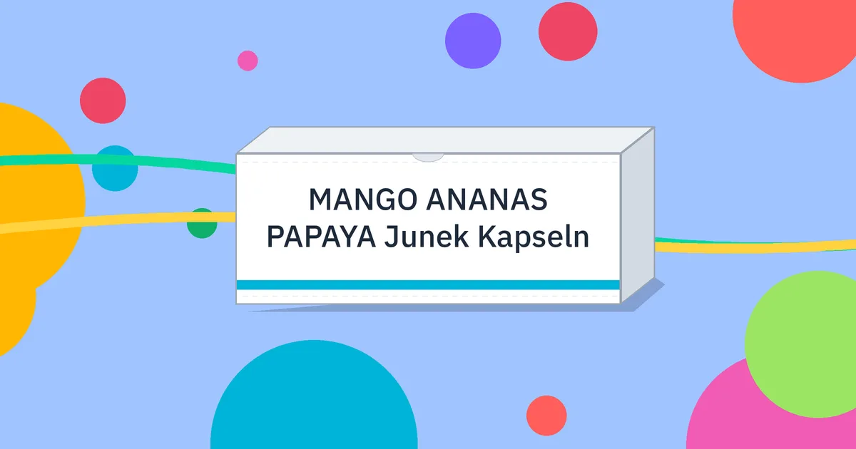 Symbolbild: Packung mit der Aufschrift MANGO ANANAS PAPAYA Junek Kapseln (PZN 03495640) – Verfügbarkeit und Bezug in Apotheken in Frankfurt am Main