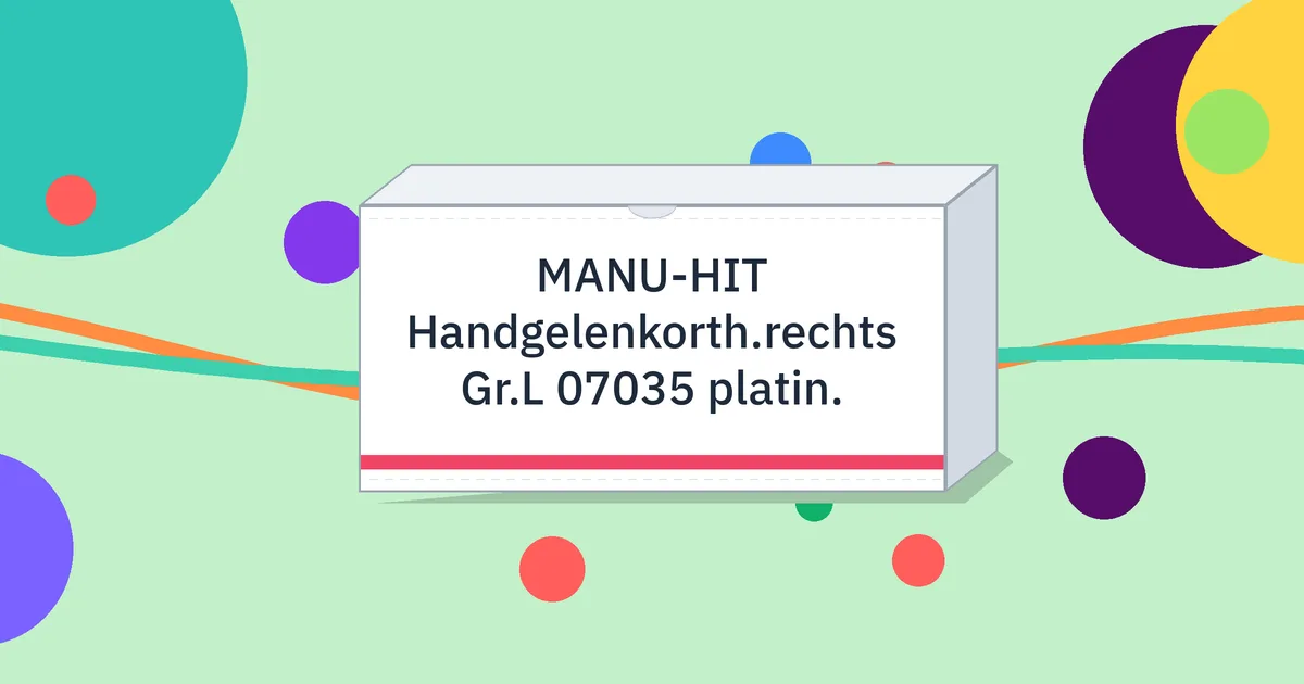 Symbolbild: Packung mit der Aufschrift MANU-HIT Handgelenkorth.rechts Gr.L 07035 platin. (PZN 03263131) – Verfügbarkeit und Bezug in Apotheken in Frankfurt am Main