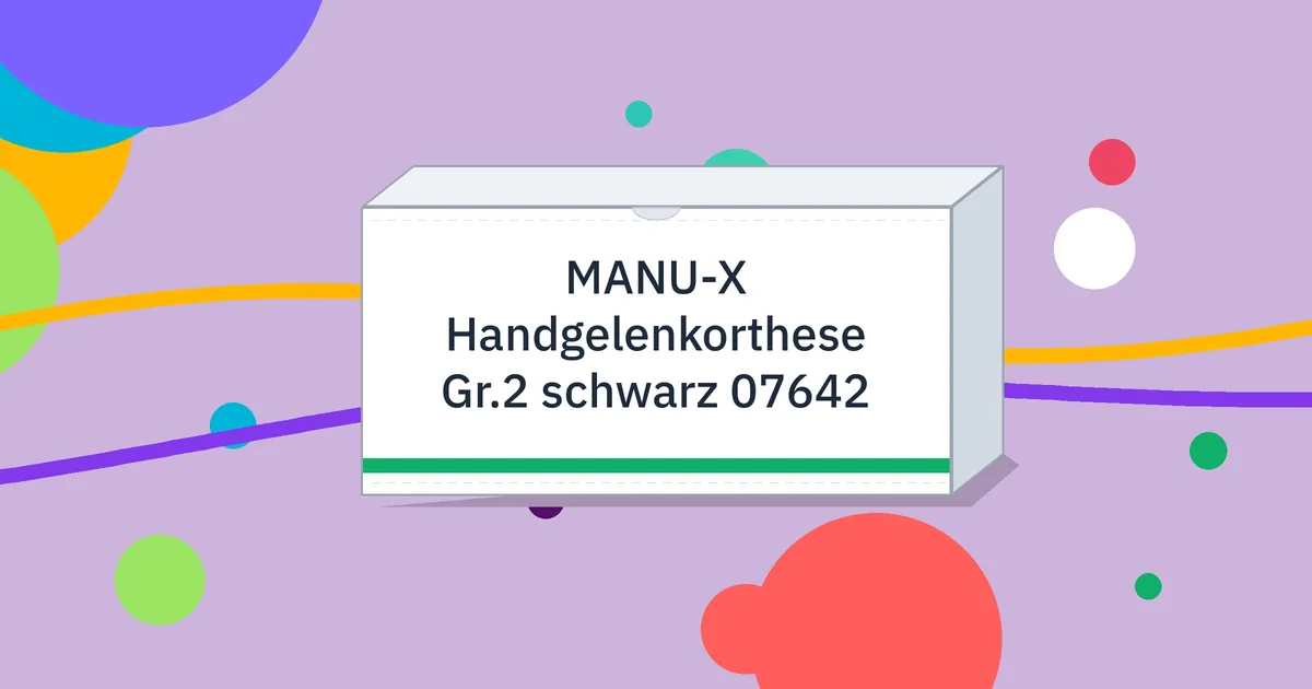 Symbolbild: Packung mit der Aufschrift MANU-X Handgelenkorthese Gr.2 schwarz 07642 (PZN 04999070) – Verfügbarkeit und Bezug in Apotheken in Frankfurt am Main