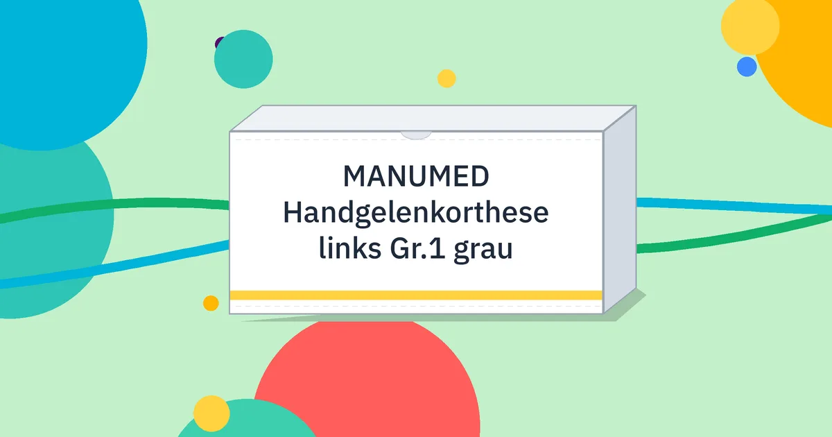 Symbolbild: Packung mit der Aufschrift MANUMED Handgelenkorthese links Gr.1 grau (PZN 07614426) – Verfügbarkeit und Bezug in Apotheken in Frankfurt am Main