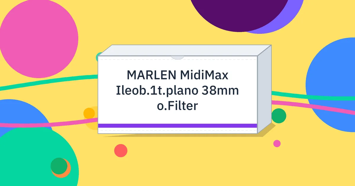 Symbolbild: Packung mit der Aufschrift MARLEN MidiMax Ileob.1t.plano 38mm o.Filter (PZN 16658434) – Verfügbarkeit und Bezug in Apotheken in Frankfurt am Main