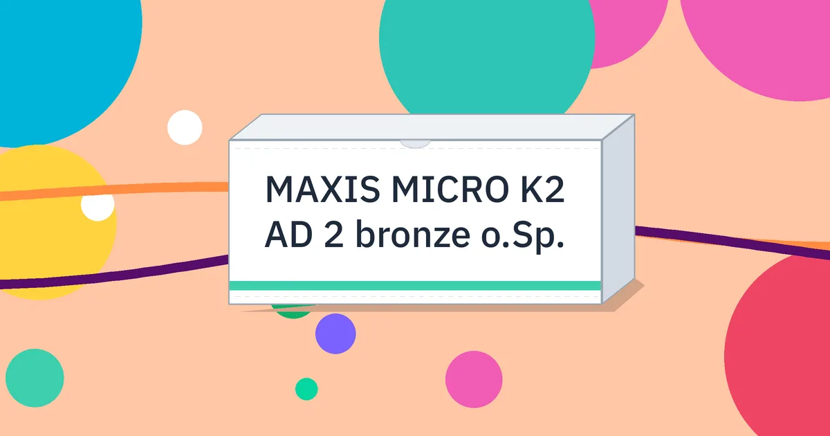 Symbolbild: Packung mit der Aufschrift MAXIS MICRO K2 AD 2 bronze o.Sp. (PZN 17673393) – Verfügbarkeit und Bezug in Apotheken in Frankfurt am Main