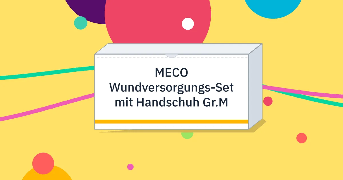 Symbolbild: Packung mit der Aufschrift MECO Wundversorgungs-Set mit Handschuh Gr.M (PZN 19621615) – Verfügbarkeit und Bezug in Apotheken in Frankfurt am Main