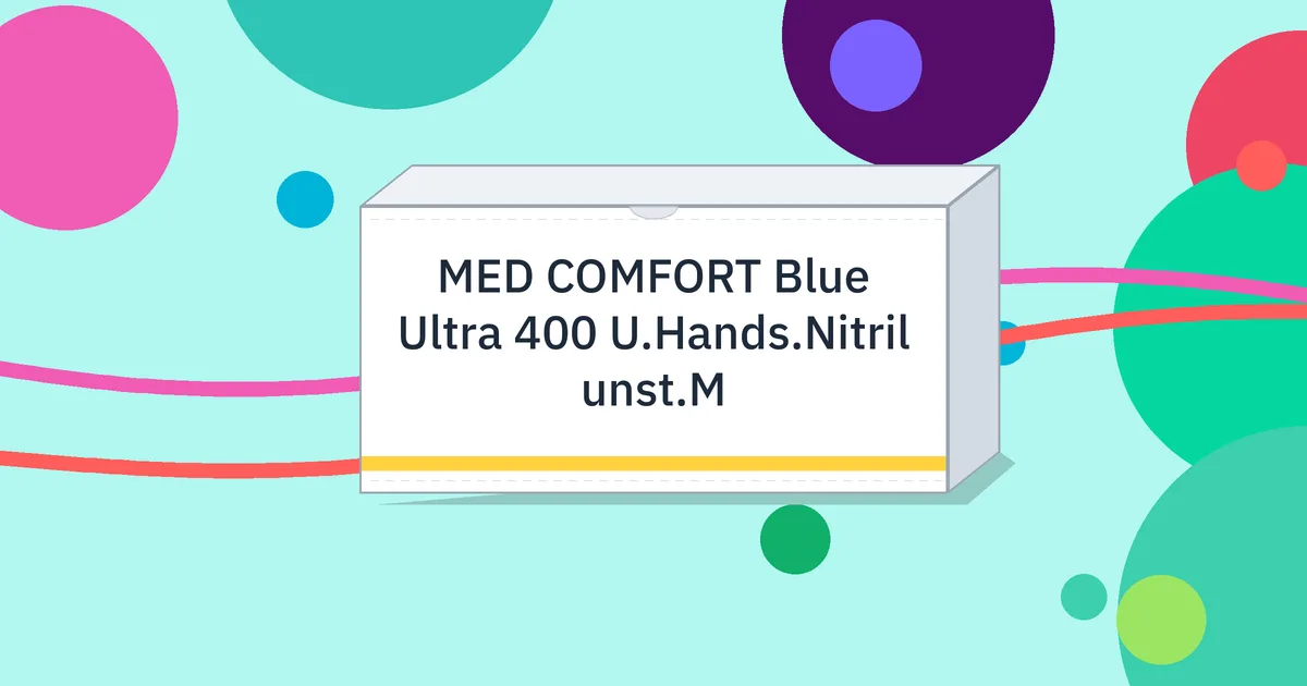 Symbolbild: Packung mit der Aufschrift MED COMFORT Blue Ultra 400 U.Hands.Nitril unst.M (PZN 15318392) – Verfügbarkeit und Bezug in Apotheken in Frankfurt am Main