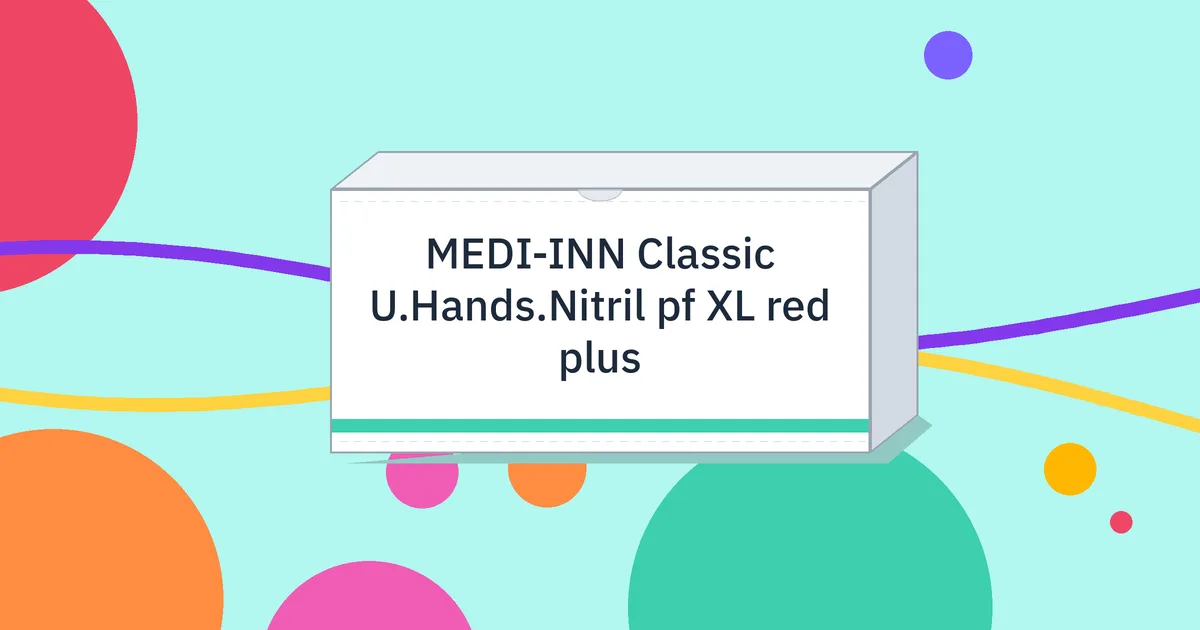 Symbolbild: Packung mit der Aufschrift MEDI-INN Classic U.Hands.Nitril pf XL red plus (PZN 18445174) – Verfügbarkeit und Bezug in Apotheken in Frankfurt am Main