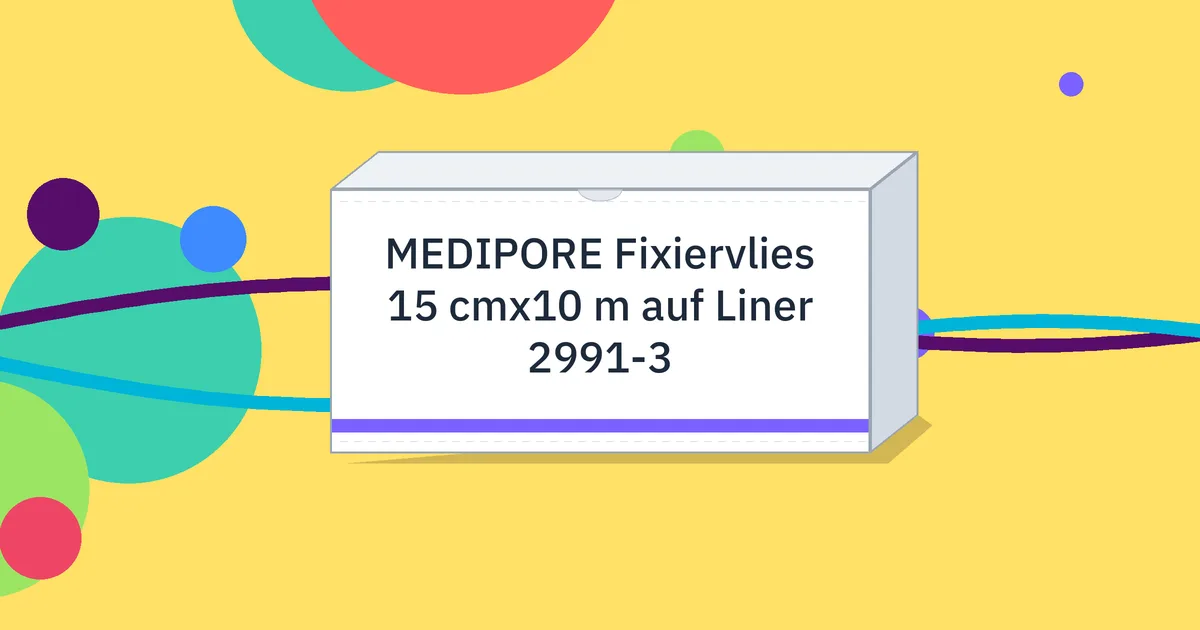 Symbolbild: Packung mit der Aufschrift MEDIPORE Fixiervlies 15 cmx10 m auf Liner 2991-3 (PZN 20129658) – Verfügbarkeit und Bezug in Apotheken in Frankfurt am Main