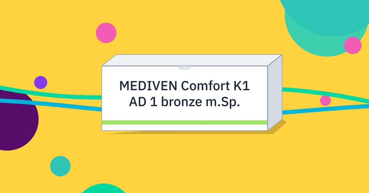 Symbolbild: Packung mit der Aufschrift MEDIVEN Comfort K1 AD 1 bronze m.Sp. (PZN 14559165) – Verfügbarkeit und Bezug in Apotheken in Frankfurt am Main