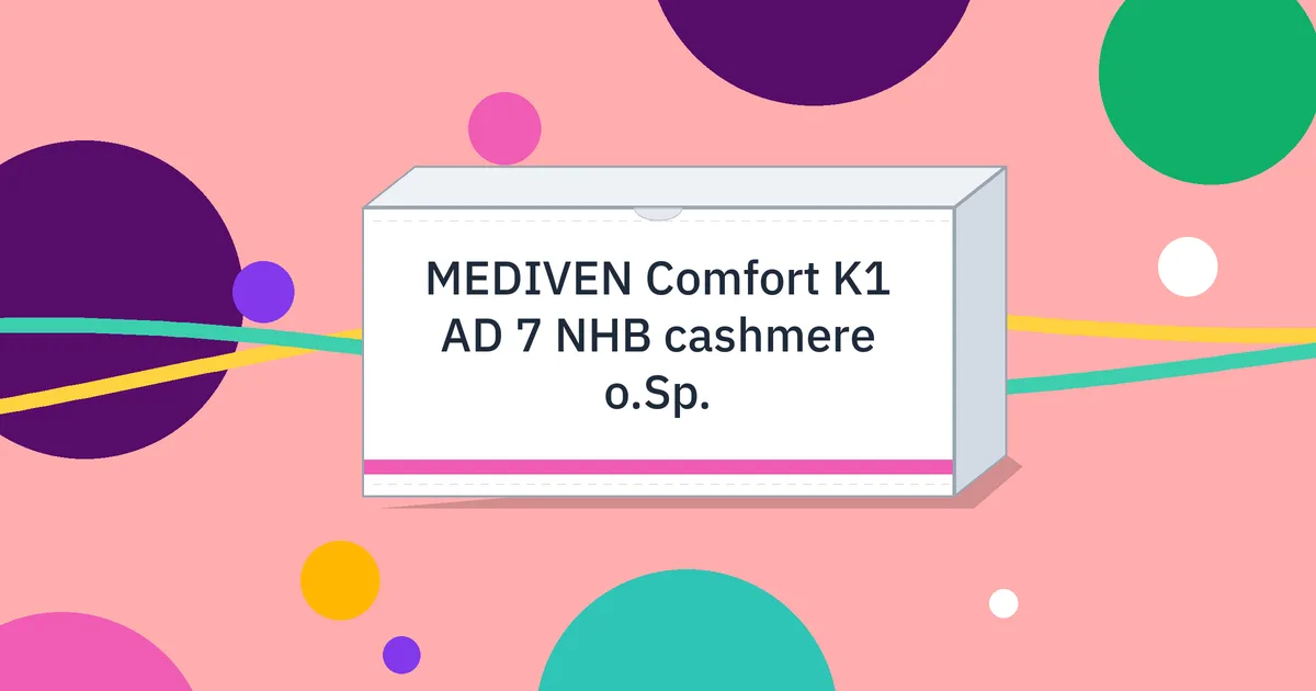 Symbolbild: Packung mit der Aufschrift MEDIVEN Comfort K1 AD 7 NHB cashmere o.Sp. (PZN 14658967) – Verfügbarkeit und Bezug in Apotheken in Frankfurt am Main