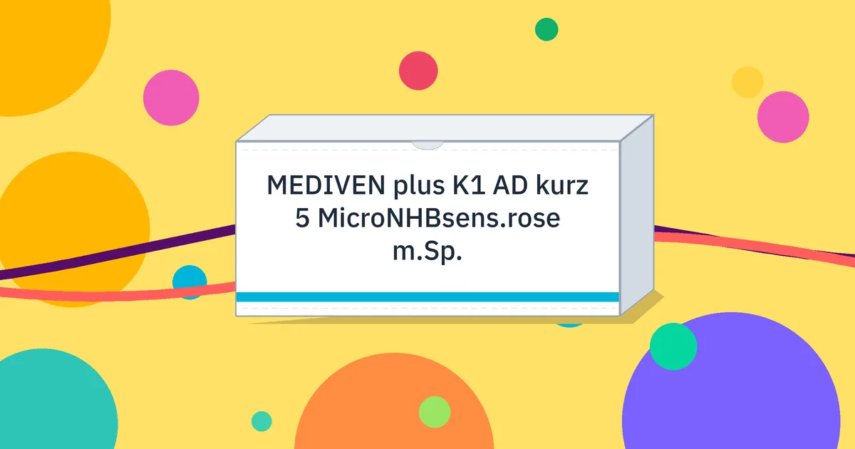 Symbolbild: Packung mit der Aufschrift MEDIVEN plus K1 AD kurz 5 MicroNHBsens.rose m.Sp. (PZN 15906746) – Verfügbarkeit und Bezug in Apotheken in Frankfurt am Main
