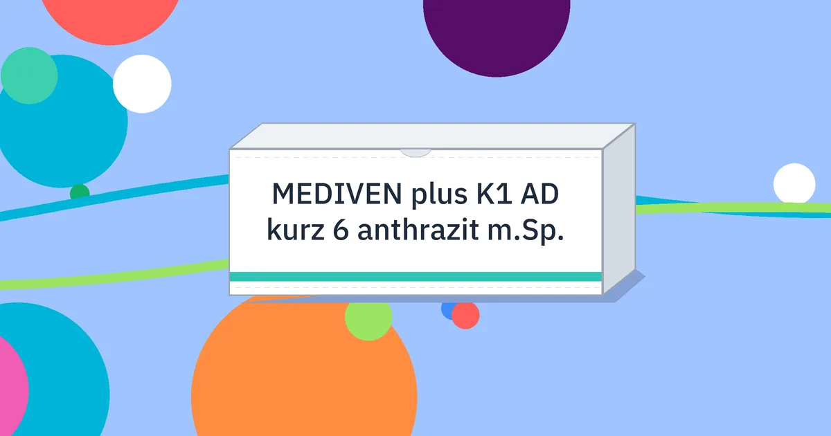 Symbolbild: Packung mit der Aufschrift MEDIVEN plus K1 AD kurz 6 anthrazit m.Sp. (PZN 15043794) – Verfügbarkeit und Bezug in Apotheken in Frankfurt am Main