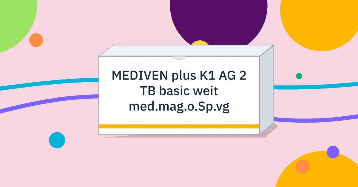 Symbolbild: Packung mit der Aufschrift MEDIVEN plus K1 AG 2 TB basic weit med.mag.o.Sp.vg (PZN 15058933) – Verfügbarkeit und Bezug in Apotheken in Frankfurt am Main