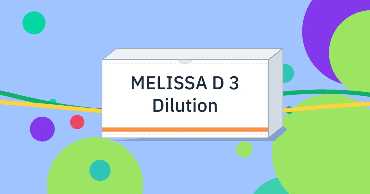 Symbolbild: Packung mit der Aufschrift MELISSA D 3 Dilution (PZN 07173956) – Verfügbarkeit und Bezug in Apotheken in Frankfurt am Main