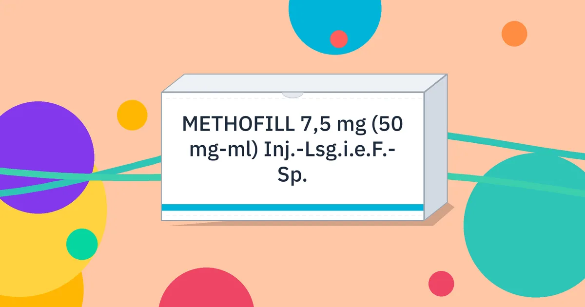 Symbolbild: Packung mit der Aufschrift METHOFILL 7,5 mg (50 mg-ml) Inj.-Lsg.i.e.F.-Sp. (PZN 11695494) – Verfügbarkeit und Bezug in Apotheken in Frankfurt am Main