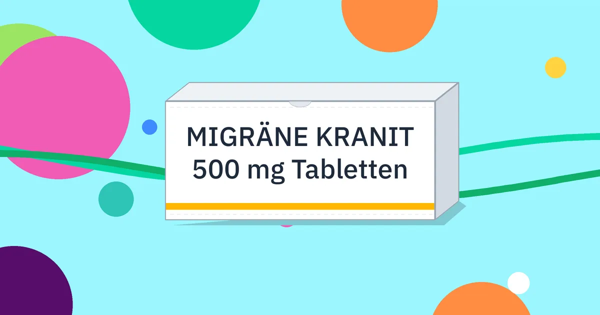 Symbolbild: Packung mit der Aufschrift MIGRÄNE KRANIT 500 mg Tabletten (PZN 03438056) – Verfügbarkeit und Bezug in Apotheken in Frankfurt am Main
