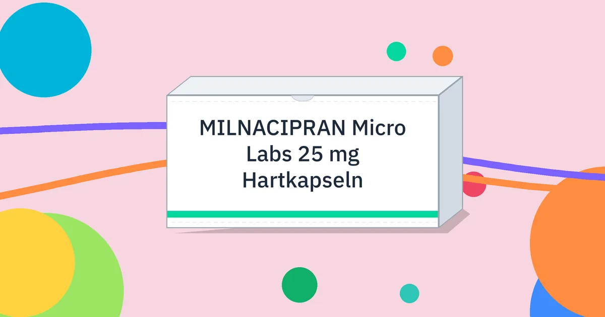 Symbolbild: Packung mit der Aufschrift MILNACIPRAN Micro Labs 25 mg Hartkapseln (PZN 18709236) – Verfügbarkeit und Bezug in Apotheken in Frankfurt am Main