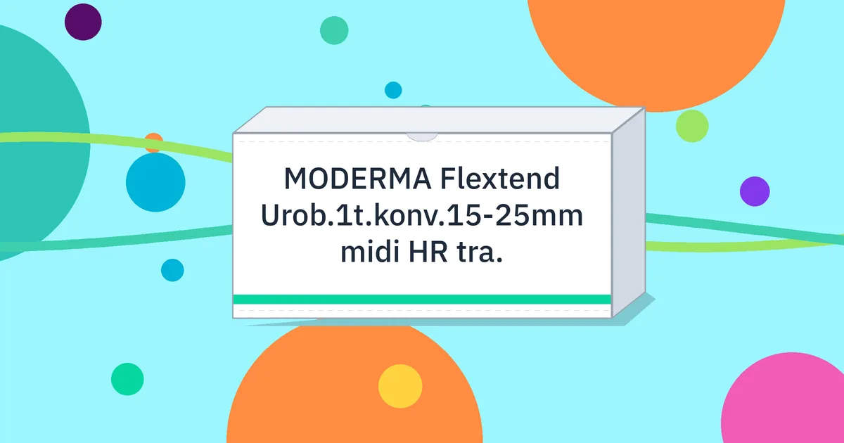 Symbolbild: Packung mit der Aufschrift MODERMA Flextend Urob.1t.konv.15-25mm midi HR tra. (PZN 18232225) – Verfügbarkeit und Bezug in Apotheken in Frankfurt am Main