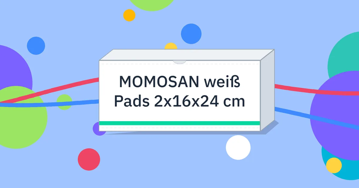 Symbolbild: Packung mit der Aufschrift MOMOSAN weiß Pads 2x16x24 cm (PZN 02466168) – Verfügbarkeit und Bezug in Apotheken in Frankfurt am Main