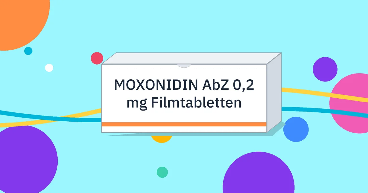 Symbolbild: Packung mit der Aufschrift MOXONIDIN AbZ 0,2 mg Filmtabletten (PZN 00422735) – Verfügbarkeit und Bezug in Apotheken in Frankfurt am Main