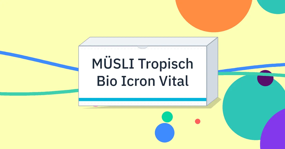 Symbolbild: Packung mit der Aufschrift MÜSLI Tropisch Bio Icron Vital (PZN 01911620) – Verfügbarkeit und Bezug in Apotheken in Frankfurt am Main