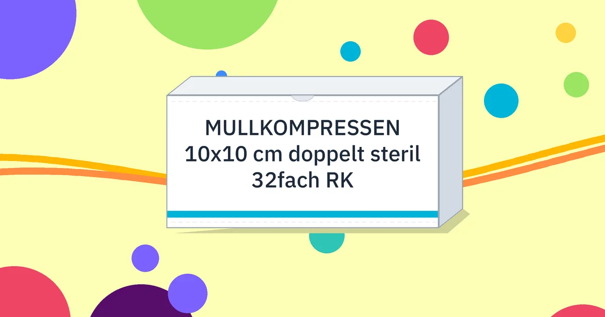 Symbolbild: Packung mit der Aufschrift MULLKOMPRESSEN 10x10 cm doppelt steril 32fach RK (PZN 12348837) – Verfügbarkeit und Bezug in Apotheken in Frankfurt am Main