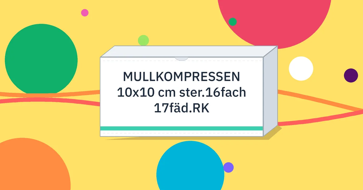 Symbolbild: Packung mit der Aufschrift MULLKOMPRESSEN 10x10 cm ster.16fach 17fäd.RK (PZN 06931403) – Verfügbarkeit und Bezug in Apotheken in Frankfurt am Main