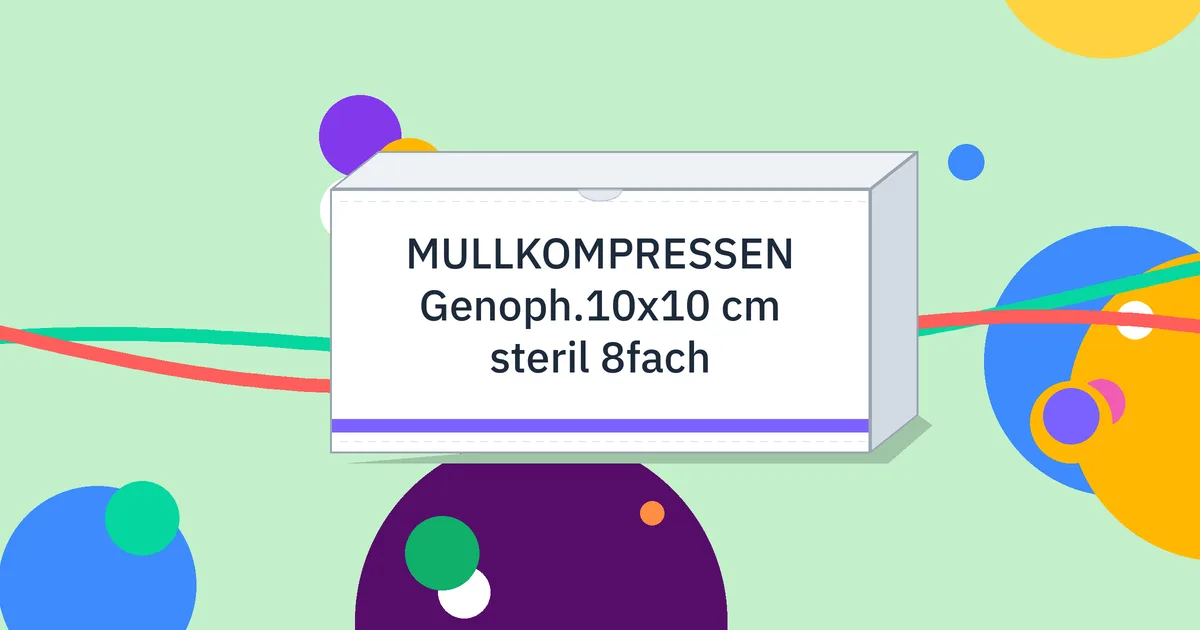 Symbolbild: Packung mit der Aufschrift MULLKOMPRESSEN Genoph.10x10 cm steril 8fach (PZN 02548601) – Verfügbarkeit und Bezug in Apotheken in Frankfurt am Main