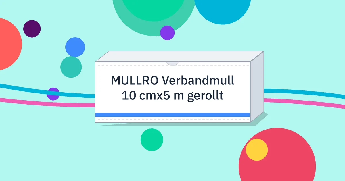 Symbolbild: Packung mit der Aufschrift MULLRO Verbandmull 10 cmx5 m gerollt (PZN 13744989) – Verfügbarkeit und Bezug in Apotheken in Frankfurt am Main