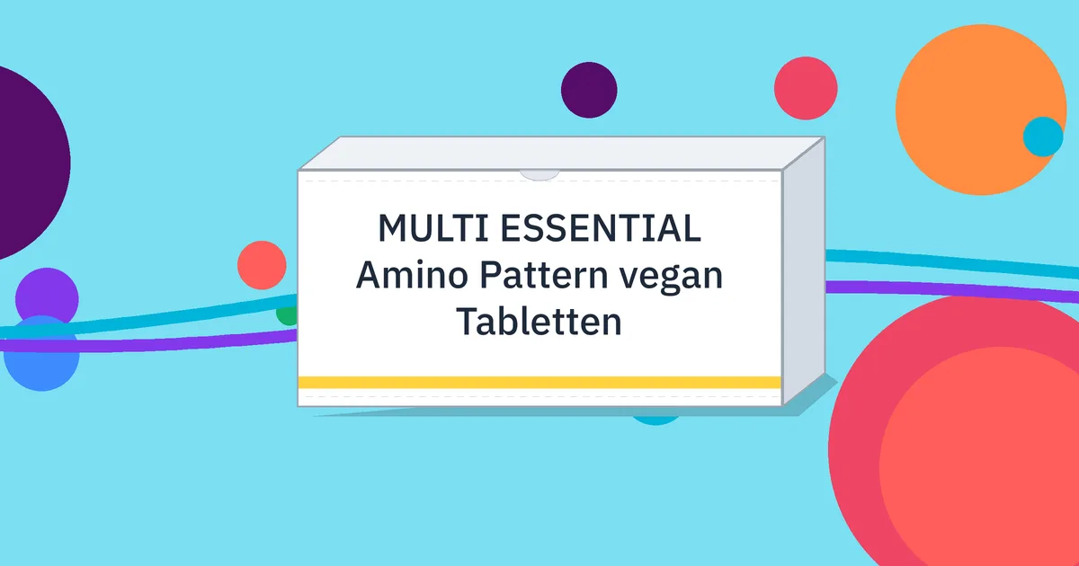 Symbolbild: Packung mit der Aufschrift MULTI ESSENTIAL Amino Pattern vegan Tabletten (PZN 16752802) – Verfügbarkeit und Bezug in Apotheken in Frankfurt am Main