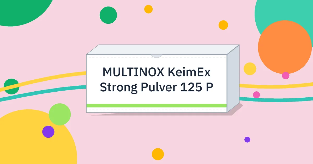 Symbolbild: Packung mit der Aufschrift MULTINOX KeimEx Strong Pulver 125 P (PZN 15393910) – Verfügbarkeit und Bezug in Apotheken in Frankfurt am Main