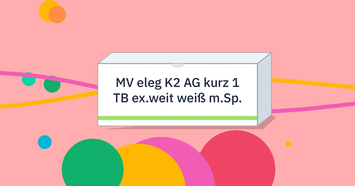 Symbolbild: Packung mit der Aufschrift MV eleg K2 AG kurz 1 TB ex.weit weiß m.Sp. (PZN 09880511) – Verfügbarkeit und Bezug in Apotheken in Frankfurt am Main