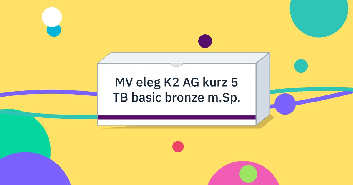 Symbolbild: Packung mit der Aufschrift MV eleg K2 AG kurz 5 TB basic bronze m.Sp. (PZN 14717836) – Verfügbarkeit und Bezug in Apotheken in Frankfurt am Main