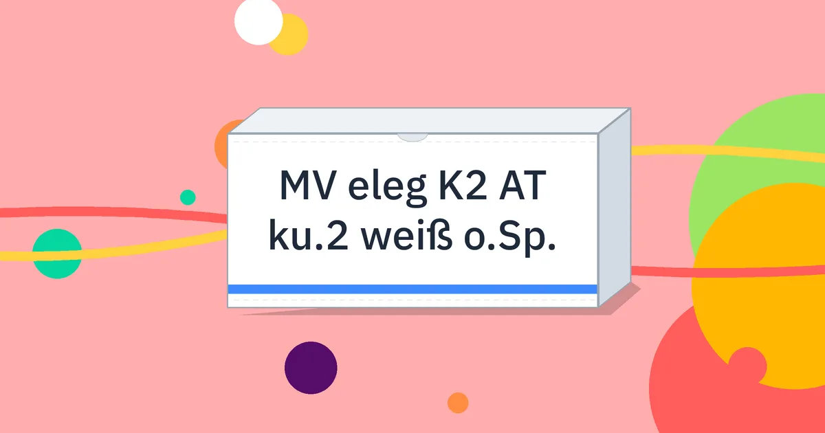 Symbolbild: Packung mit der Aufschrift MV eleg K2 AT ku.2 weiß o.Sp. (PZN 00312811) – Verfügbarkeit und Bezug in Apotheken in Frankfurt am Main
