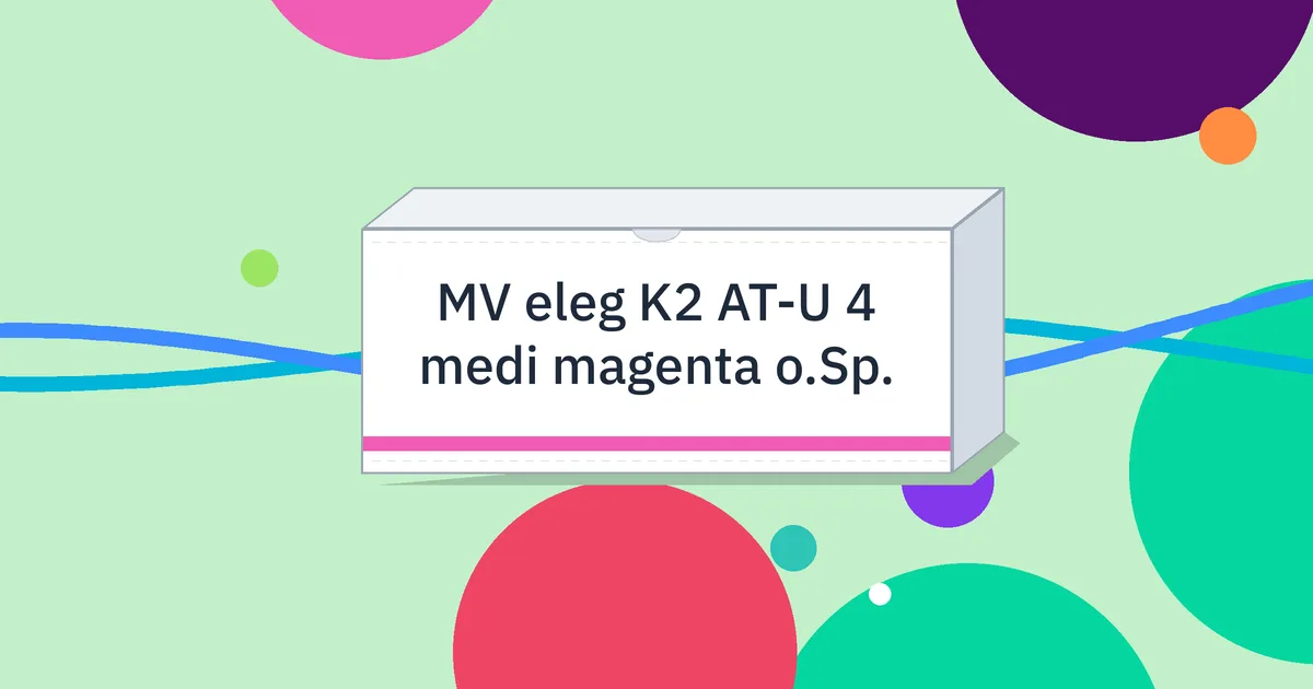 Symbolbild: Packung mit der Aufschrift MV eleg K2 AT-U 4 medi magenta o.Sp. (PZN 15290541) – Verfügbarkeit und Bezug in Apotheken in Frankfurt am Main