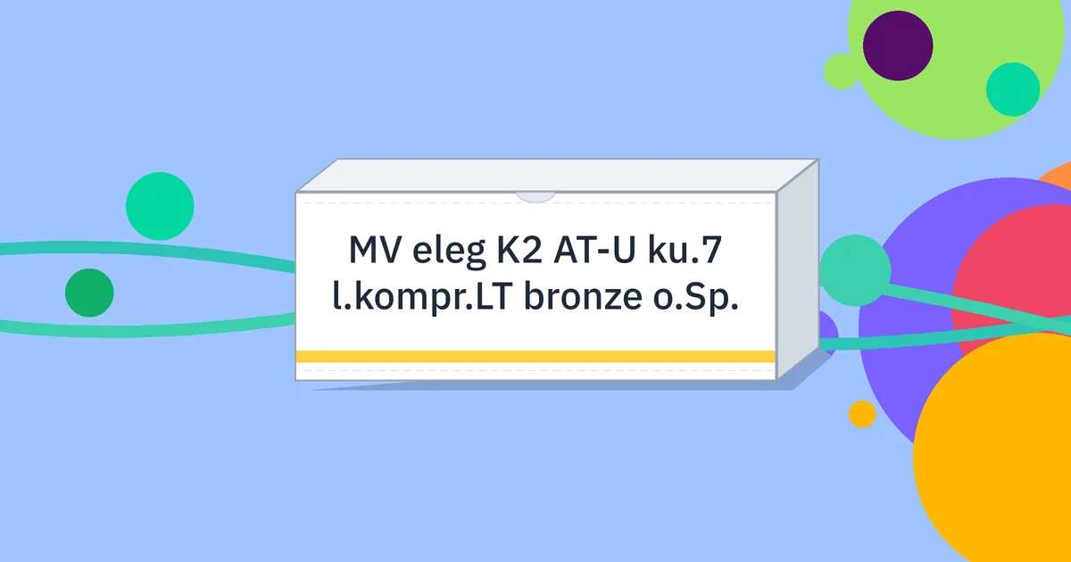 Symbolbild: Packung mit der Aufschrift MV eleg K2 AT-U ku.7 l.kompr.LT bronze o.Sp. (PZN 15291351) – Verfügbarkeit und Bezug in Apotheken in Frankfurt am Main