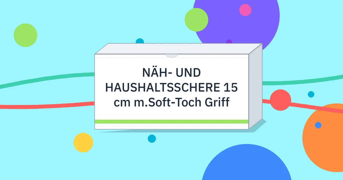 Symbolbild: Packung mit der Aufschrift NÄH- UND HAUSHALTSSCHERE 15 cm m.Soft-Toch Griff (PZN 18389837) – Verfügbarkeit und Bezug in Apotheken in Frankfurt am Main