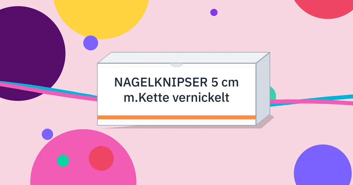 Symbolbild: Packung mit der Aufschrift NAGELKNIPSER 5 cm m.Kette vernickelt (PZN 17287833) – Verfügbarkeit und Bezug in Apotheken in Frankfurt am Main