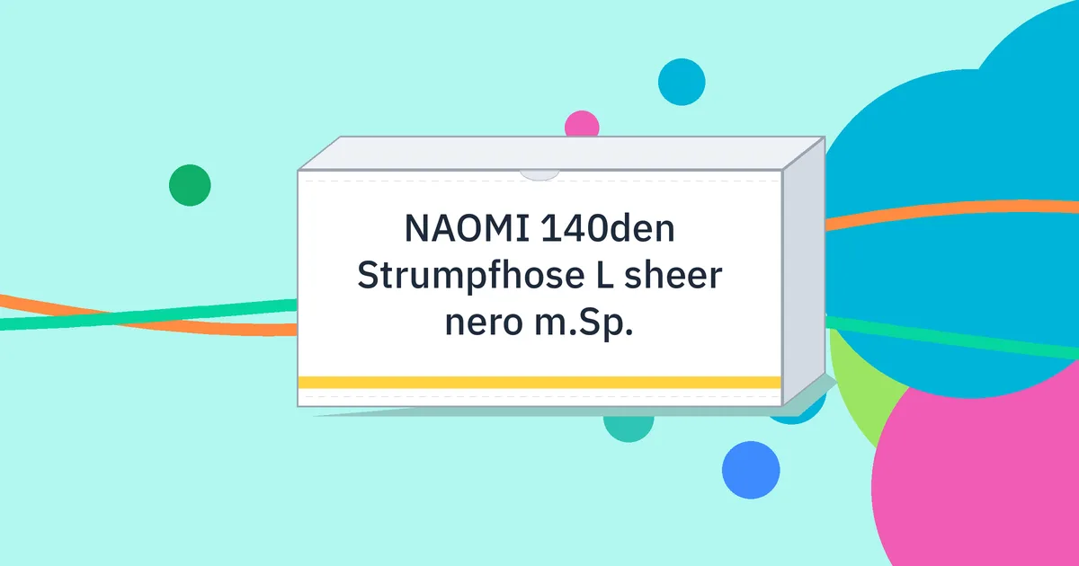 Symbolbild: Packung mit der Aufschrift NAOMI 140den Strumpfhose L sheer nero m.Sp. (PZN 16177930) – Verfügbarkeit und Bezug in Apotheken in Frankfurt am Main